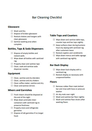 Bar Cleaning Checklist Template 53 Koleksi Gambar
