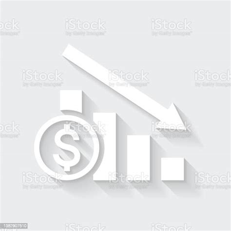 Chart Of Decreased Dollar Rate Icon With Long Shadow On Blank