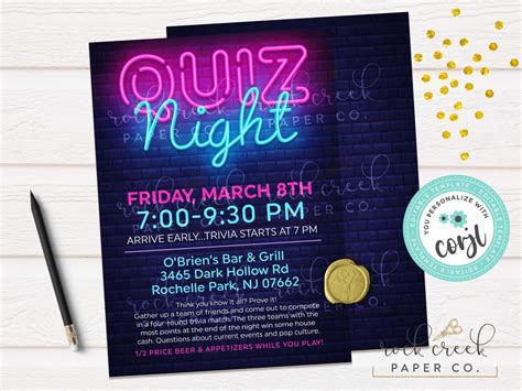 Quiz Night Invitation Editable Event Template Instant Download Etsy