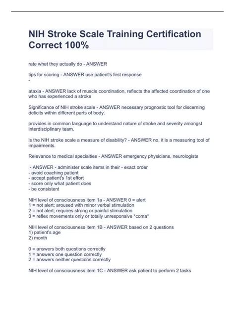 Nih Stroke Scale Training Certification Correct 100 Nih Stroke Scale