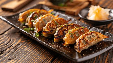 Japanese Cousine Gyoza On The Plate And Wooden Background Gyoza Fried Dumpling Background