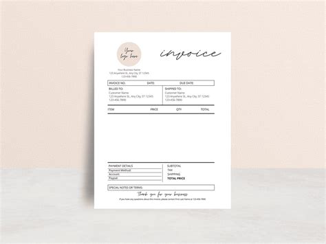 Editable Invoice Template Auto Calculating Modern Business Etsy
