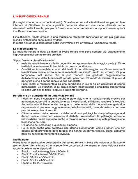 Insufficienza Renale Definizione Stadi Sintomi E Trattamento