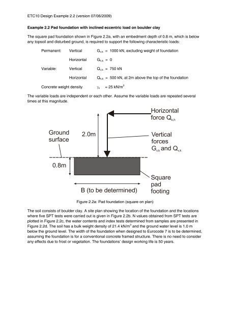 Specification Of Design Example 22 Eurocode 7