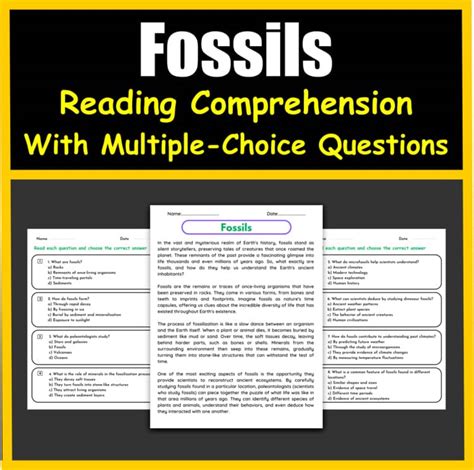 Fossils Reading Comprehension With Multiple Choice Questions Answers