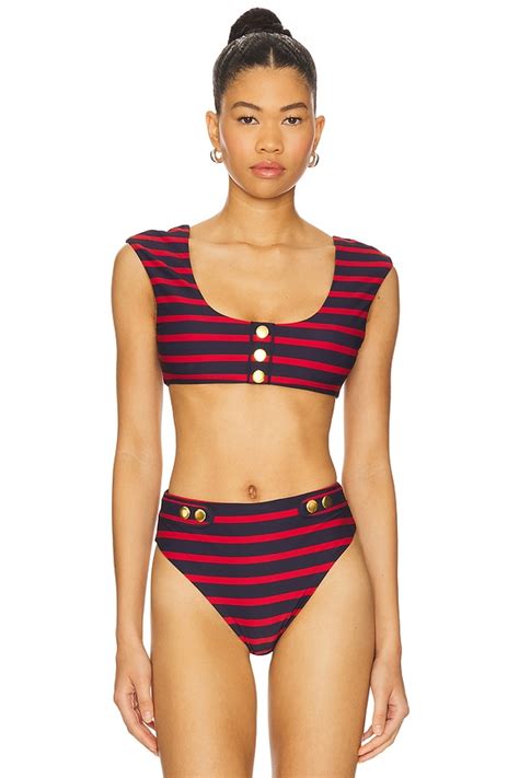 Weworewhat Off Shoulder Bikini Top In Red And Dark Navy Revolve