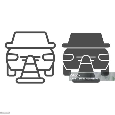 자동차 라인과 솔리드 아이콘에 대한 비상 정지 주의 캡 기호자동 흰색 배경에 스타일 그림을 윤곽 모바일 컨셉과 웹 디자인에 대한 도로 충돌 및 사고 표지판 벡터 그래픽