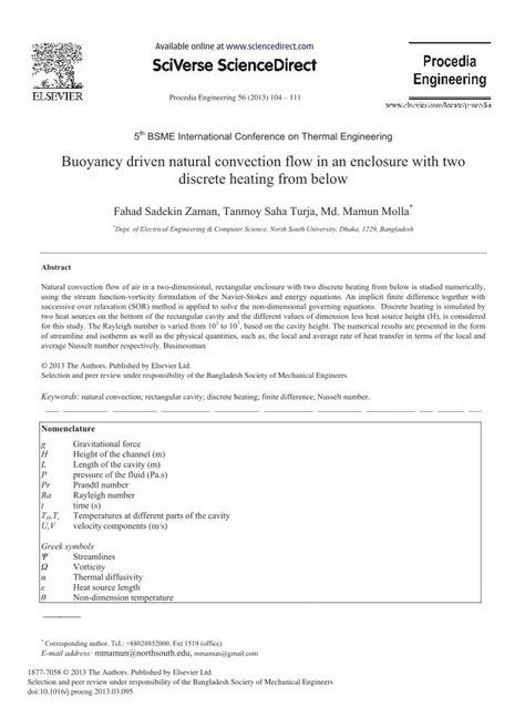 Pdf Buoyancy Driven Natural Convection Flow In An Enclosure With Two