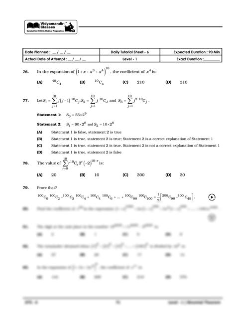 SOLUTION Binomial Theorem Dts 6 Studypool