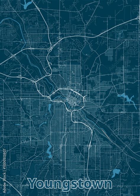 The Image Depicts A Detailed Map Of Youngstown Ohio Rendered In A