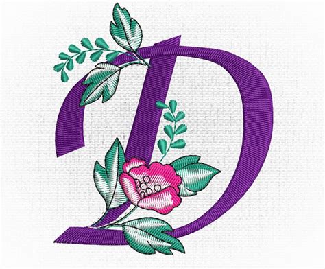 Monogram Letter D Embroidery Design Embroidered Letter D Design D