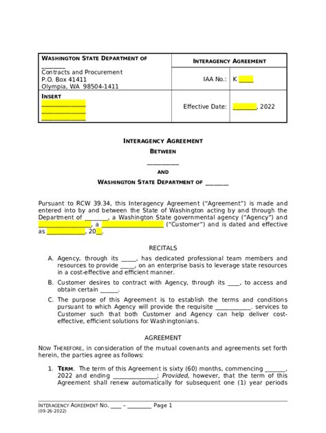 Internal Contracts Unit Interagency Agreement Des Wa Doc Template