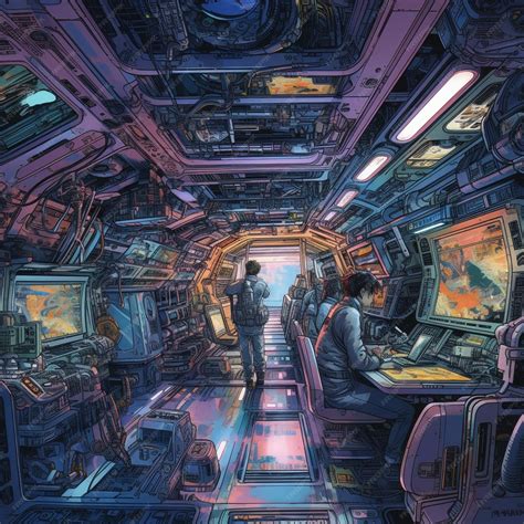 Premium Ai Image Vintage 90s Anime Style Cluttered Starship Interior