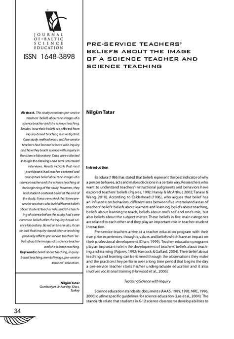Pdf Pre Service Teachers Beliefs About The Image Of A Science Teacher And Science Teaching