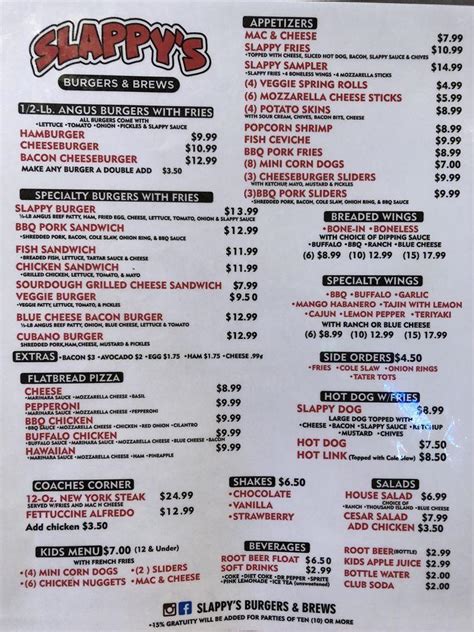 Menu At Slappys Burgers And Brews Restaurant National City