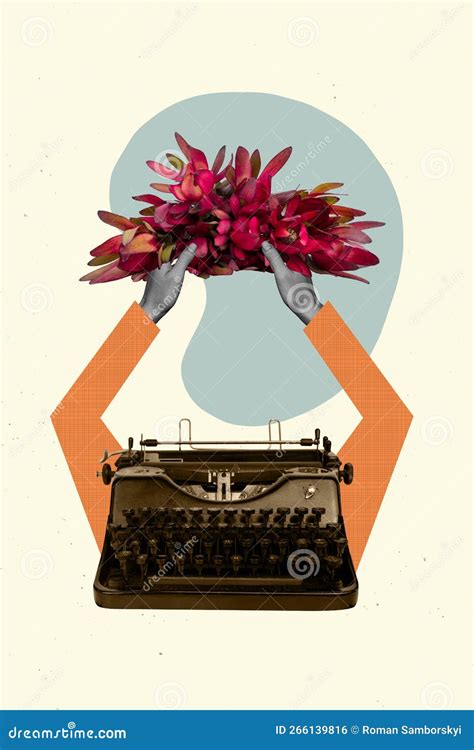 Banner Poster Collage Of Weird Strange Typewriter Hold Hands Bunch