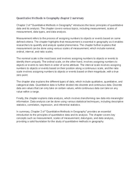 Quantitative Methods In Geography Chapter 2 Summary The Chapter Covers Various Topics