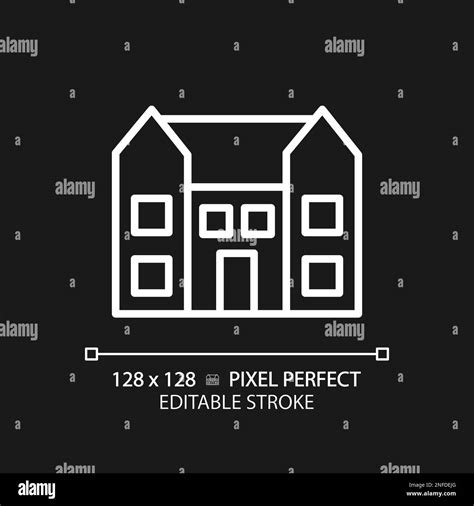 Mansion Pixel Perfect White Linear Icon For Dark Theme Stock Vector