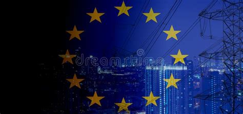 European Energy Crisis Cityscape And Electricity Pylon Infrastructure