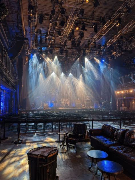Professional Lighting Setup Before The Live Show In A Concert Venue
