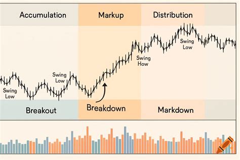 A Market Phases Chart Showing Price Action And Volume Bars Across