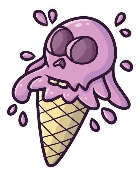 재미 있고 무서운 아이스크림 콘 두개골 만화 그림 프리미엄 벡터