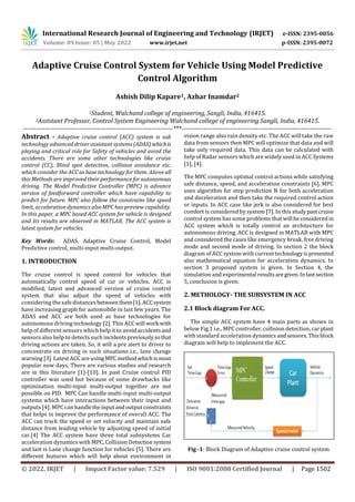 Adaptive Cruise Control System For Vehicle Using Model Predictive