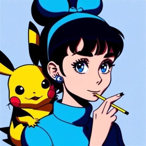 Audrey Hepburn With A Pikachu And Smoking She Looks So Amazing In Anime R Cuteanimegirls