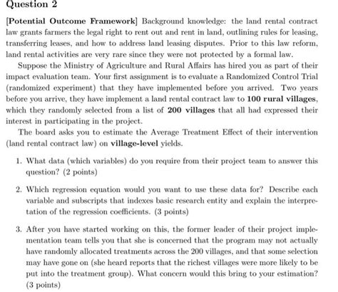 Solved Potential Outcome Framework Background Knowledge