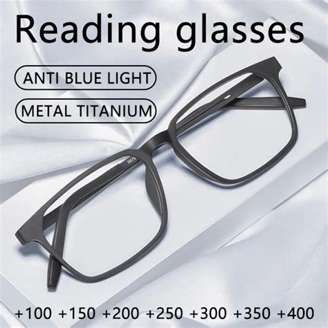 Fg Titanium Reading Glasses Men Tr90 Anti Blue Light Computer Spectacles Square Frame Presbyopic