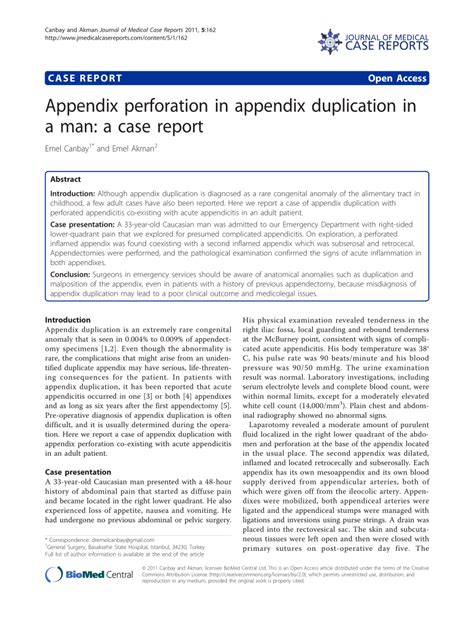 Pdf Appendix Perforation In Appendix Duplication In A Man A Case Report