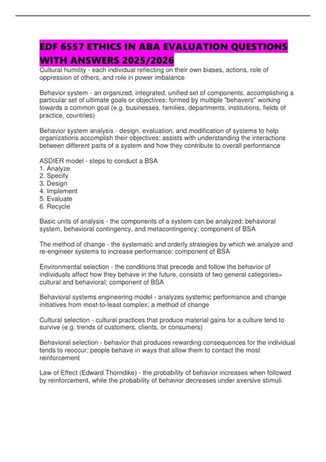 Edf 6557 Ethics In Aba Evaluation Questions With Answers 20252026