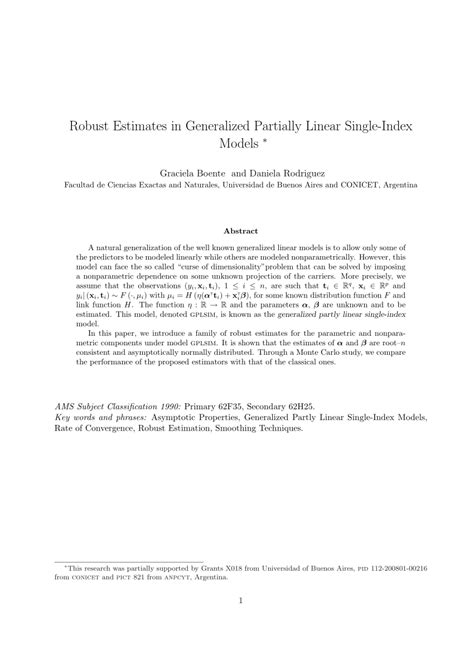 Pdf Robust Estimates In Generalized Partially Linear Single Index Models