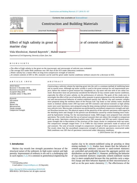 Effect Of High Salinity In Grout On The Performance Of Cement