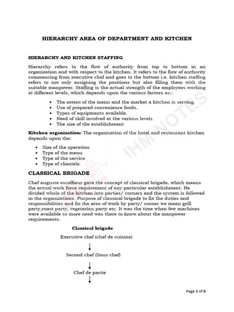Unit 3 Hierarchy Area Of Department And Kitchen Pdf Chef Food And