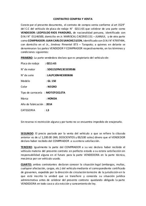 Modelo De Contrato Compra Venta De Vehiculo Peru