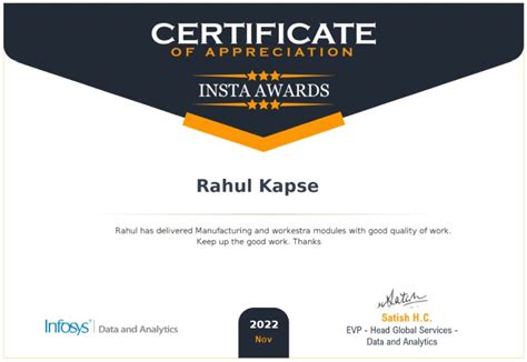 Rahul Kapse On Linkedin Infosys Recognitionawards Appreciation