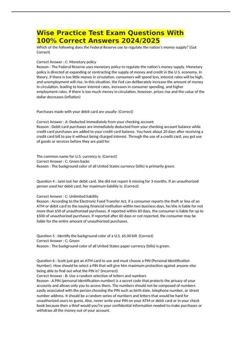 Wise Practice Test Exam Questions With 100 Correct Answers 20242025