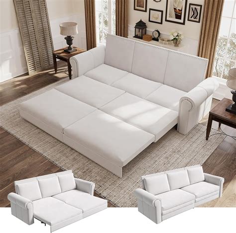 93 7 King Size Sleeper Sofa Bed Pull Out Sofa Bed Velvet Upholstery 3 In 1 Convertible