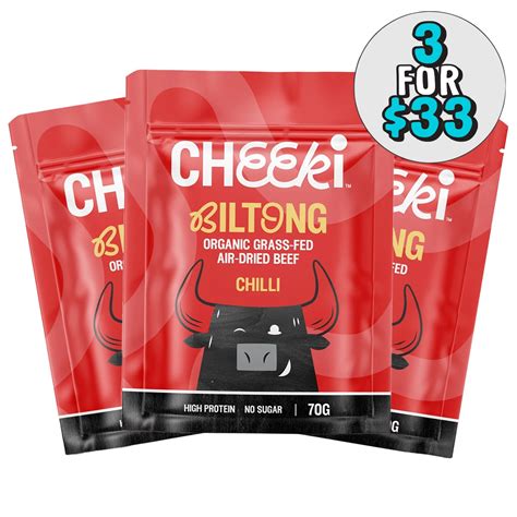 Cheeki Chilli Snack Pack Organic And Grass Fed Beef Biltong Cheeki