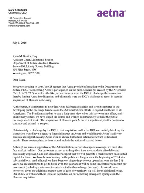 Aetna Doj Letter Pdf