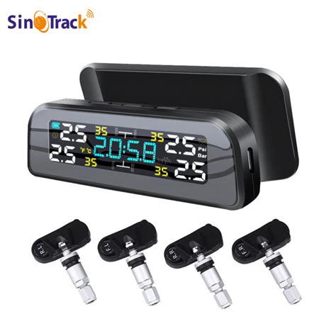 Universal Tpms Wireless Tire Pressure Monitoring System Solar Power Clock Lcd Display 4 External