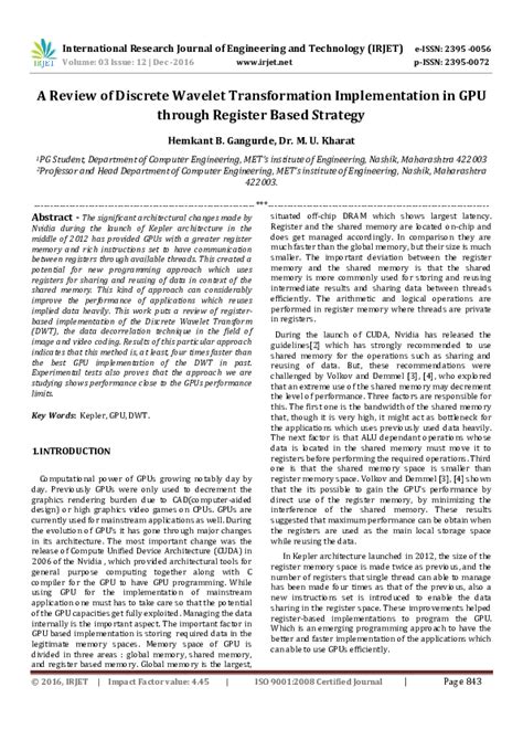 Pdf A Review Of Discrete Wavelet Transformation Implementation In Gpu