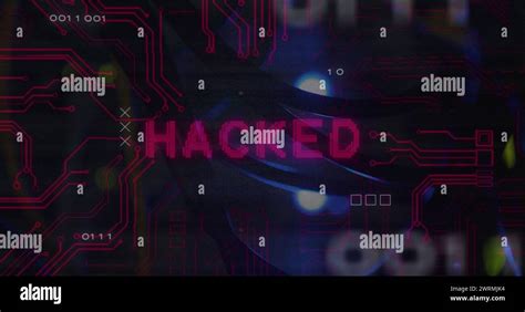 red hacked text overlays a digital circuit board background the visual