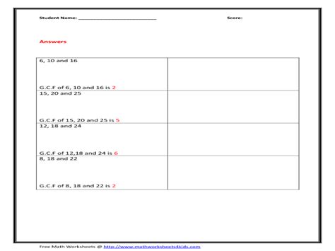 Using A Factor Tree To Find The Gcf Worksheet For 4th 6th Grade Lesson Planet