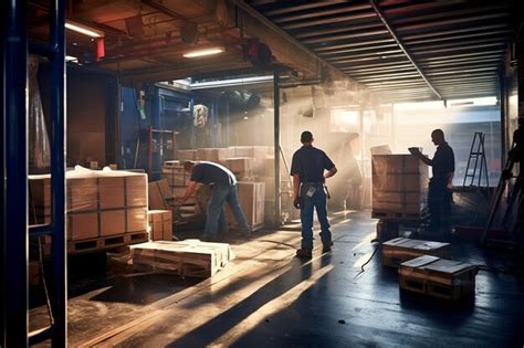 Premium Photo Loading Bay With Workers Handling Cargo Boxes