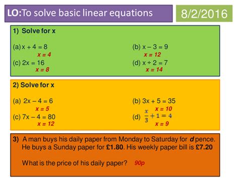 Solving Linear Equations Teaching Resources