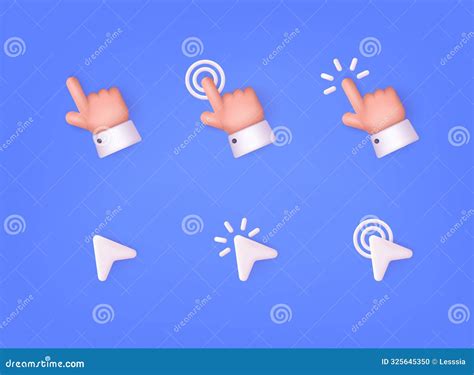 Set Of 3d Hands And Pointers Clicking Navigation Search For Web Browser Stock Illustration