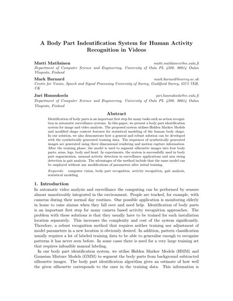 Pdf A Body Part Indentification System For Human Activity Recognition