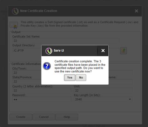 create a self signed ssl certificate in serv u